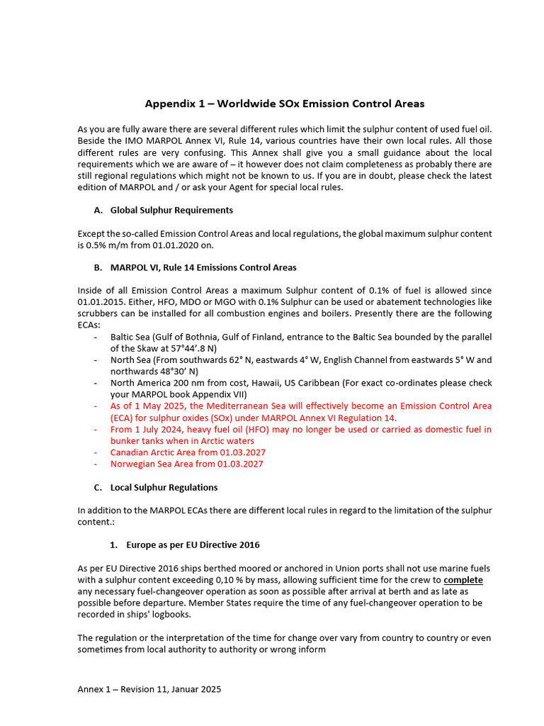 Worldwide SOx ECA - Appendix I 2025 Rev. 11 | PDF | Fuel Oil | Fuels