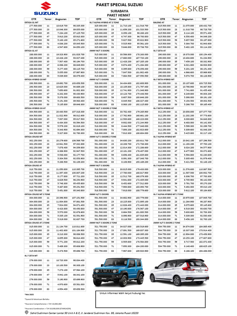 Paket Suzuki - Surabaya Mei 2025 (Paket Hemat) | PDF