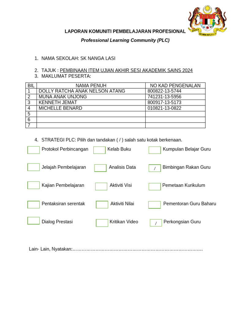 Laporan PLC Sains 2024 | PDF