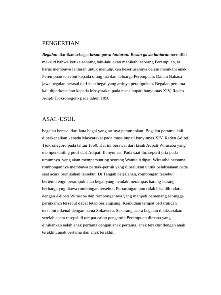 PENGERTIAN Dan Asal Usul Begalan | PDF