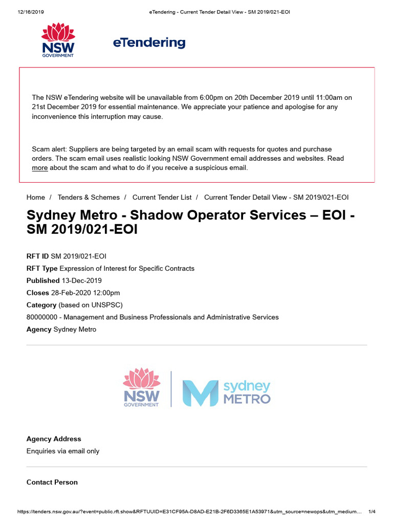Etendering - Current Tender Detail View - SM 2019 - 021-EOI | PDF
