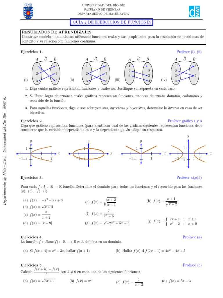 Guia 2 - Ejercicios Calculo I-Calculo Diferencial 2025-01 | PDF | Función (Matemáticas) | Lógica ...