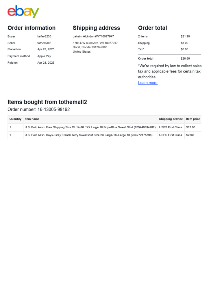 Order Details - EBay | PDF