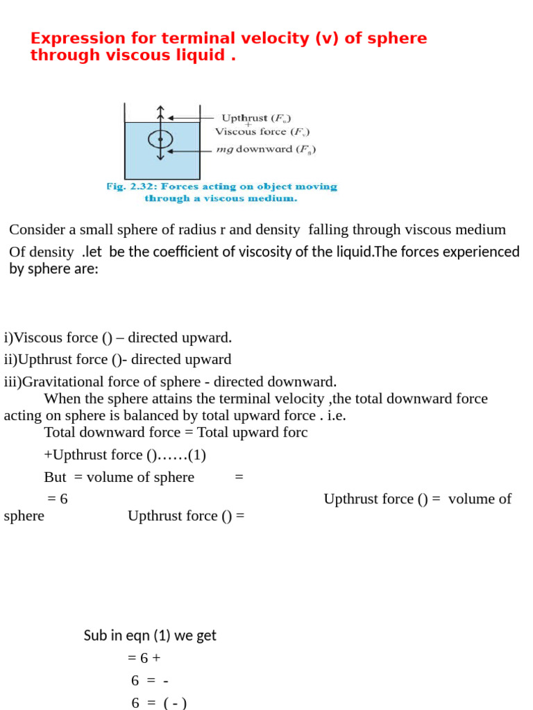 Expression For Terminal Velocity of Sphere Through Viscous | PDF