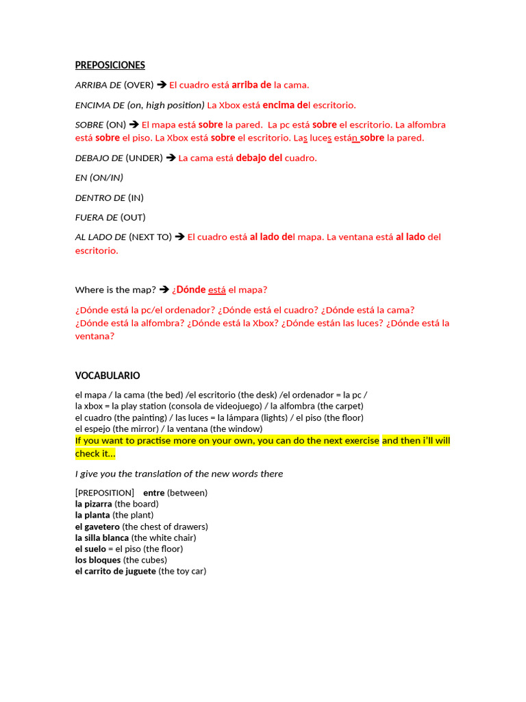 Ejercicio de Preposiciones y Verbos | PDF | Lingüística