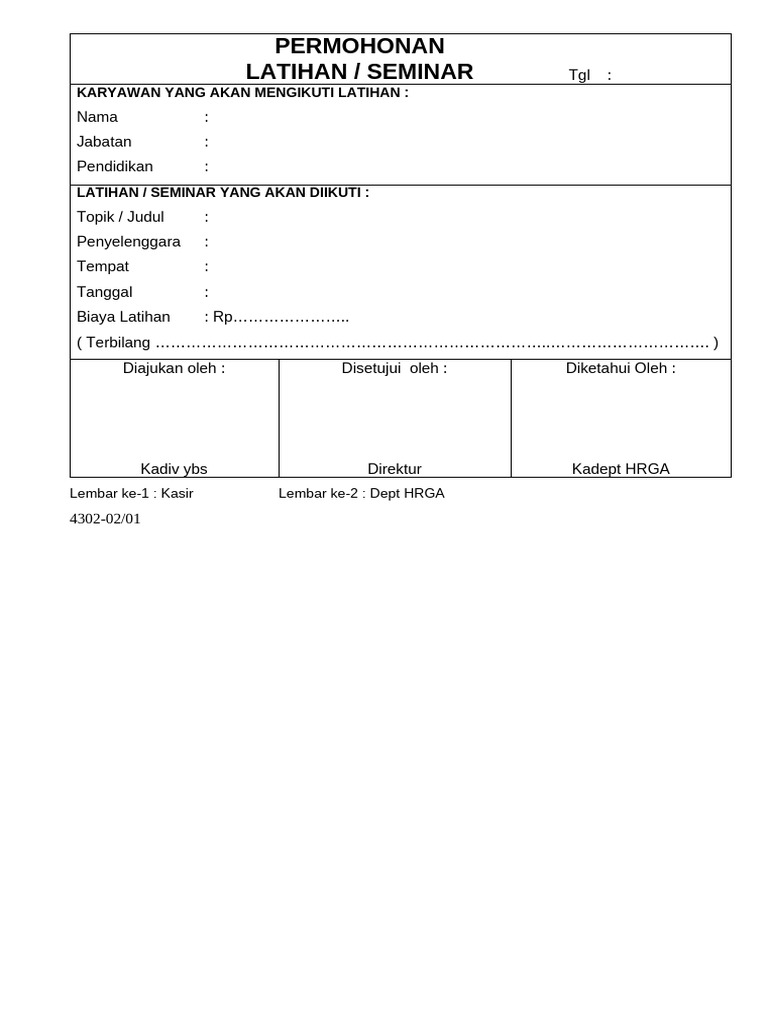 Form Permohonan Pelatihan & Seminar | PDF