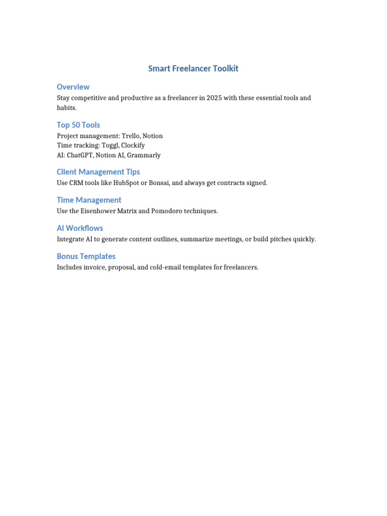 Smart Freelancer Toolkit | PDF
