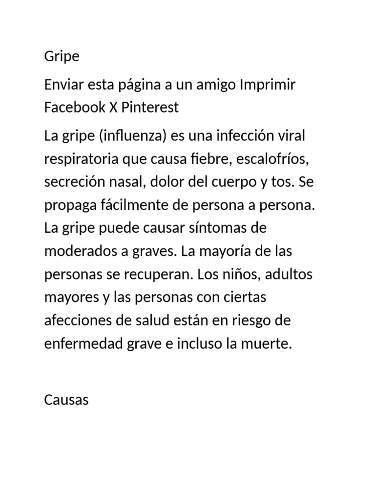 Gripe: Síntomas, Causas y Prevención | PDF