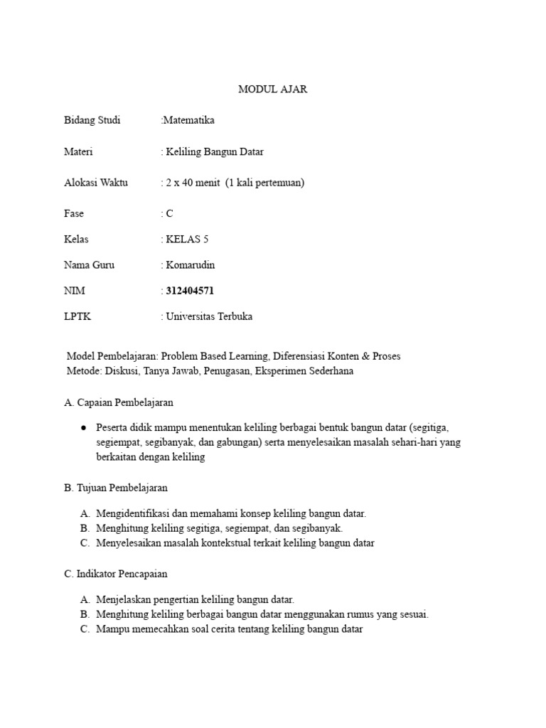 Modul Ajar Praktik Mengajar | PDF