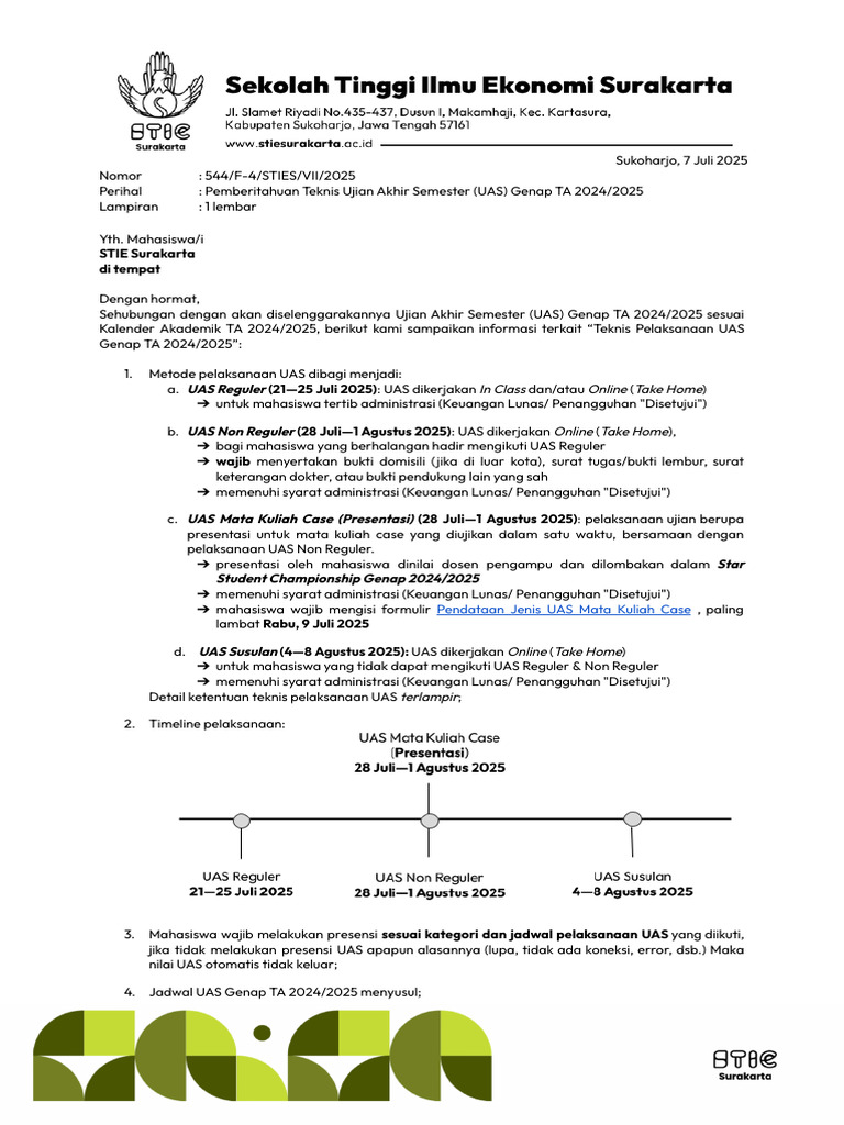 (Mahasiswa) Surat Edaran UAS Genap 2024 - 2025 | PDF