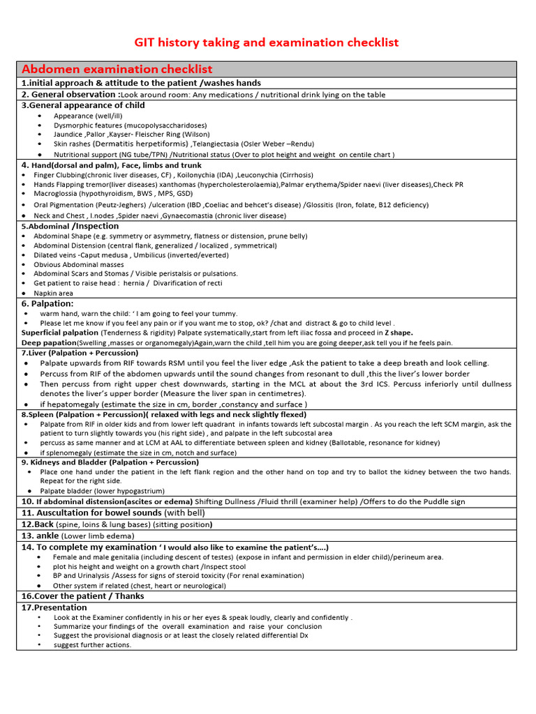 GIT History Taking and Examination Checklist | PDF | Gastroesophageal ...