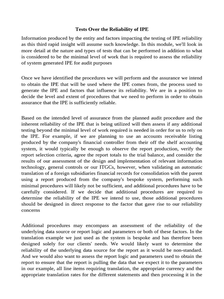 Tests Over The Reliability of IPE | PDF | Reliability Engineering | Audit