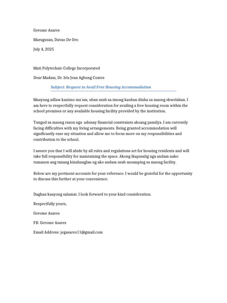 Request For Free Housing | PDF
