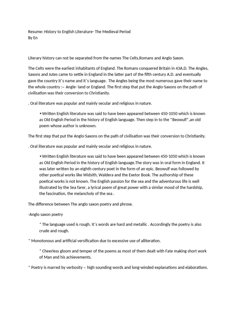 History of English Literature - The Medieval Period | PDF | Anglo ...