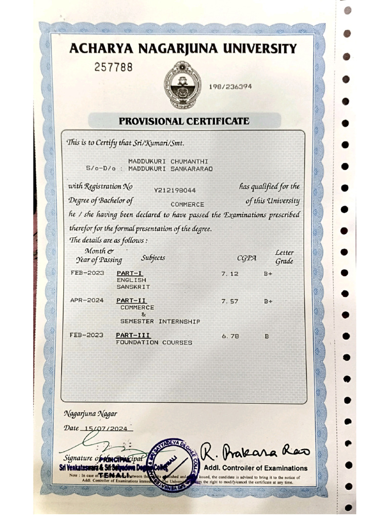 UG Provisional Degree Certificate - 1750573496997 | PDF