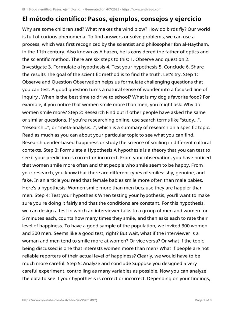 El M Todo Cient Fico Pasos E-07!04!2025 | PDF | Hypothesis | Scientific Method