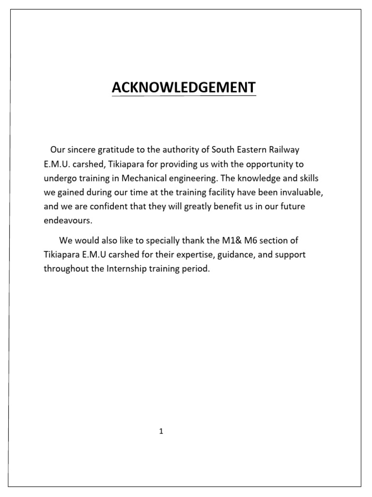 Acknowledgement For Internship | PDF