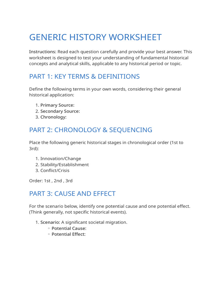 History Worksheet With Answers | PDF | Liberal Arts Education