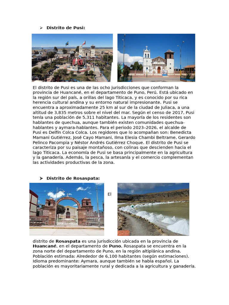Distritos de Huancané, Puno: Cultura y Economía | PDF | Perú
