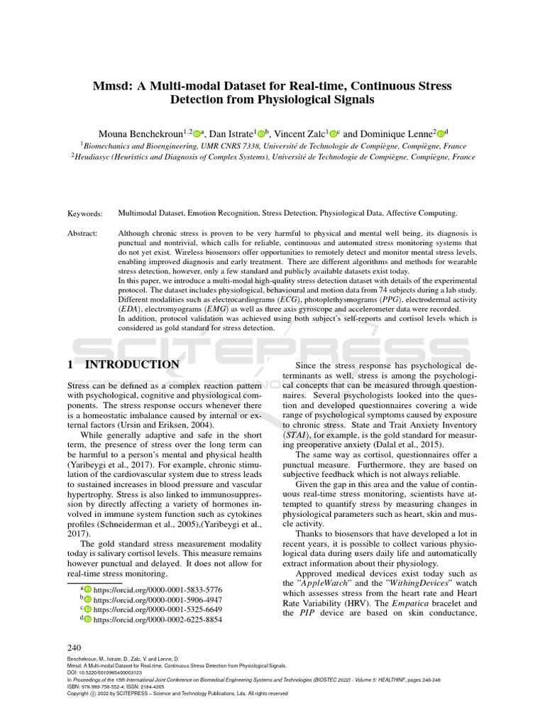 Multi-modal Stress Detection Dataset | PDF | Stress (Biology) | Anxiety
