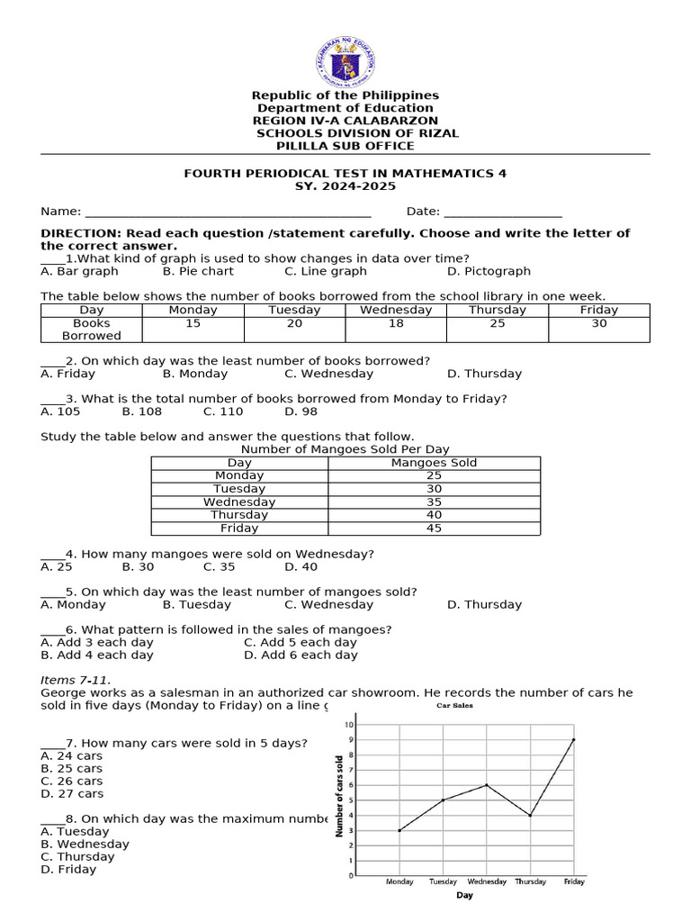 MATH 4- FOURTH PERIODICAL TEST | PDF | Numbers | Decimal