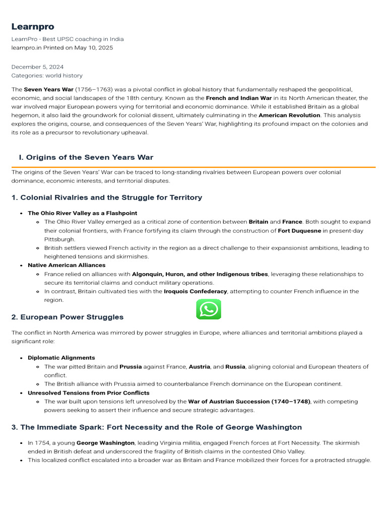 The Seven Years War (1756-1763) - A Comprehensive Analysis - LearnPro ...