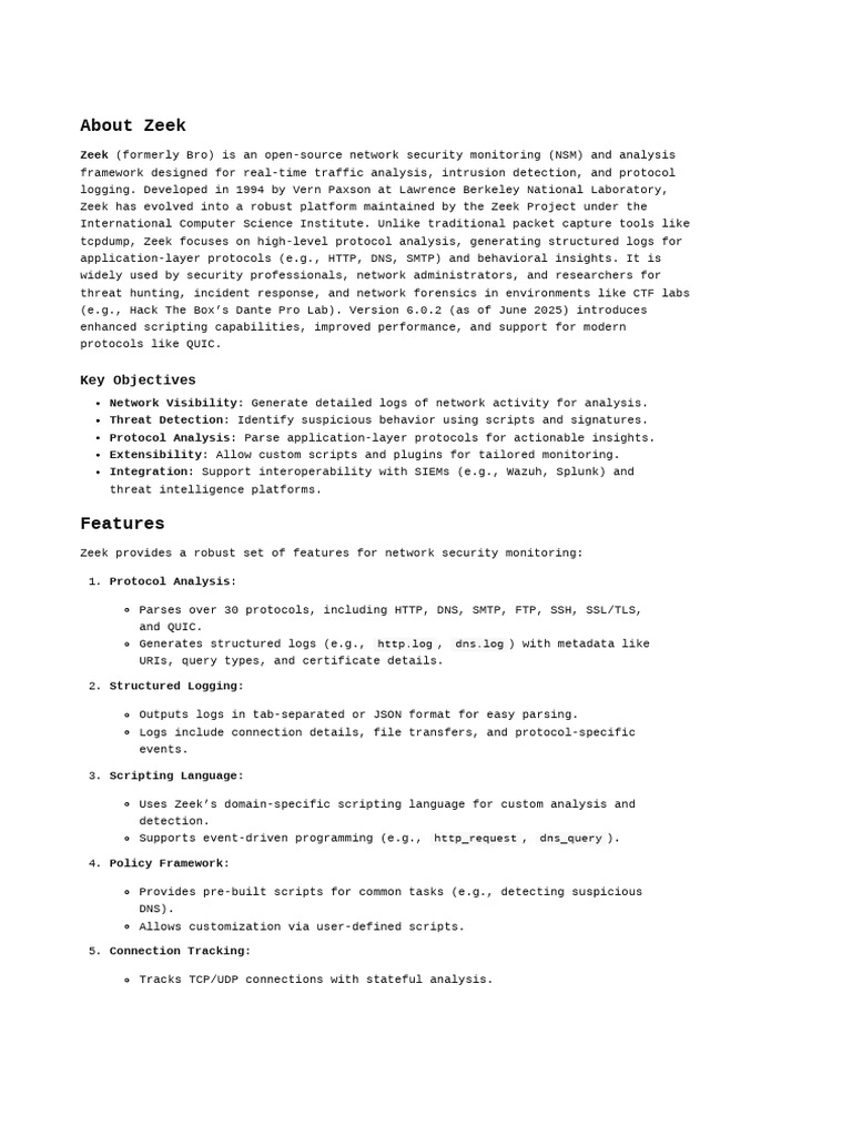 Overview of Zeek Network Monitoring | PDF | Transmission Control ...