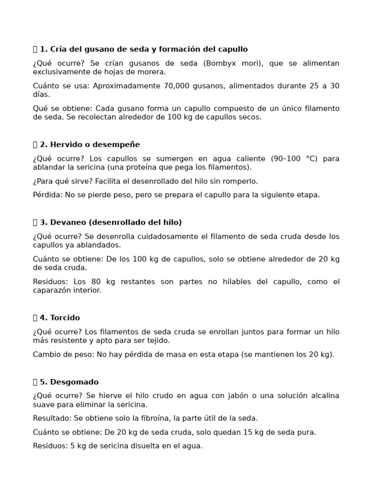 Proceso de producción de seda pura | PDF