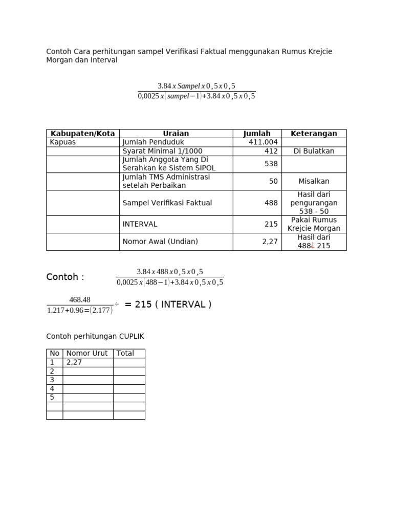 Contoh Cara Perhitungan Sampel Verifikasi Faktual Menggunakan Rumus Krejcie Morgan Dan Interval ...