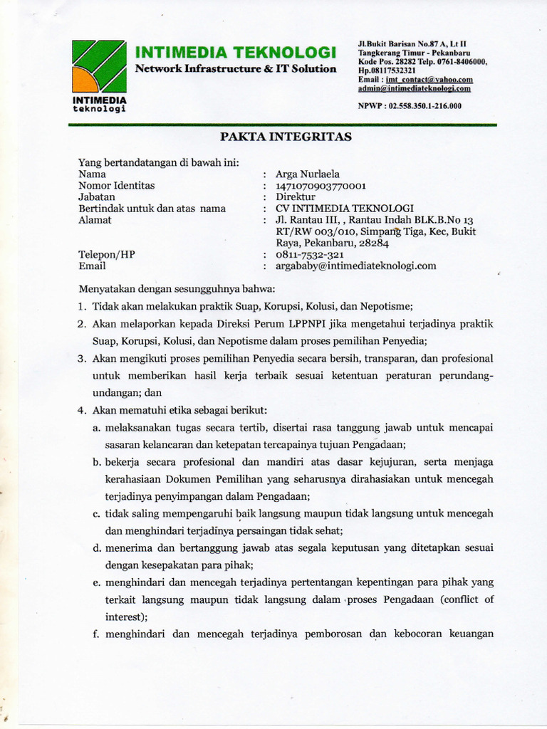 Pakta Integritas | PDF