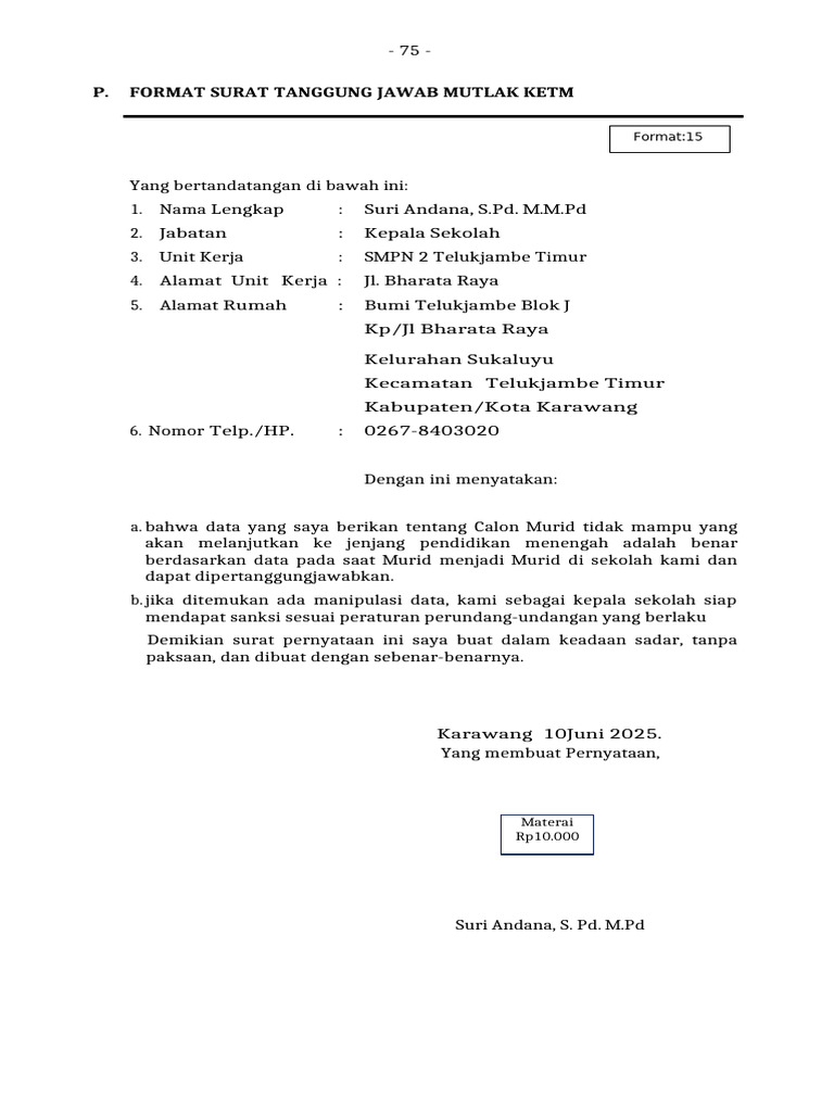 FORMAT SURAT TANGGUNG JAWAB MUTLAK KETM | PDF