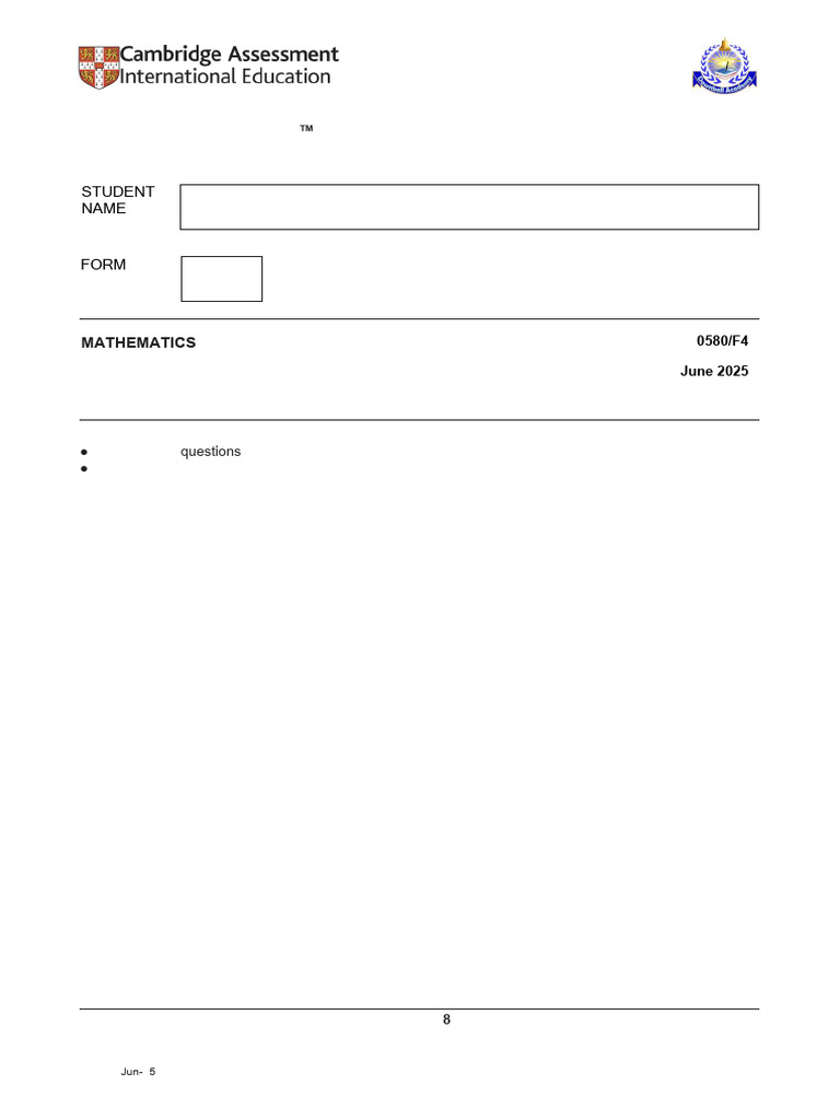 0580 F4 Continous Assessment | PDF | Cartesian Coordinate System ...