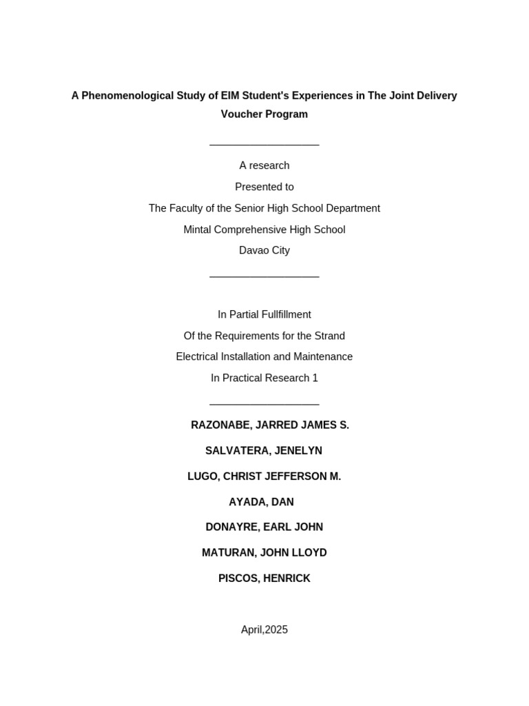 EIM Students' Experiences in JDVP | PDF | Qualitative Research | Learning