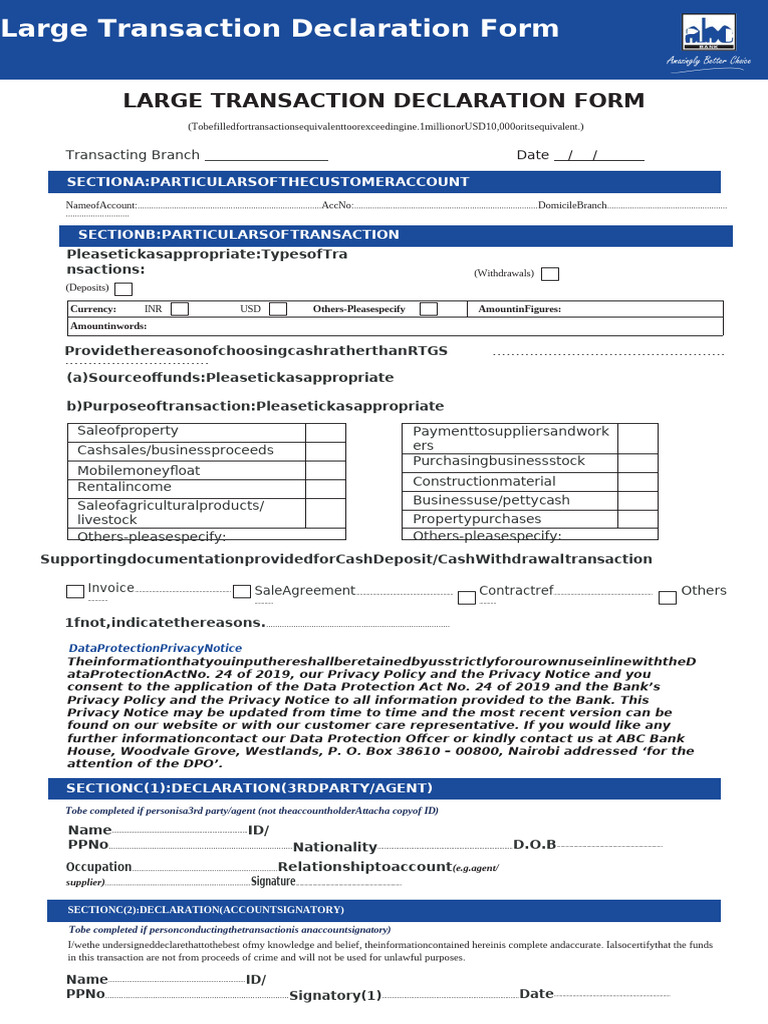 Large Cash Declaration Form Reviewed Copy 1 | PDF | Business | Service ...