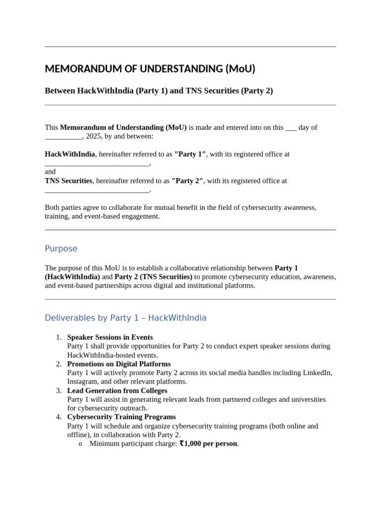 Memorandum of Understanding | PDF | Memorandum Of Understanding | Computer Security