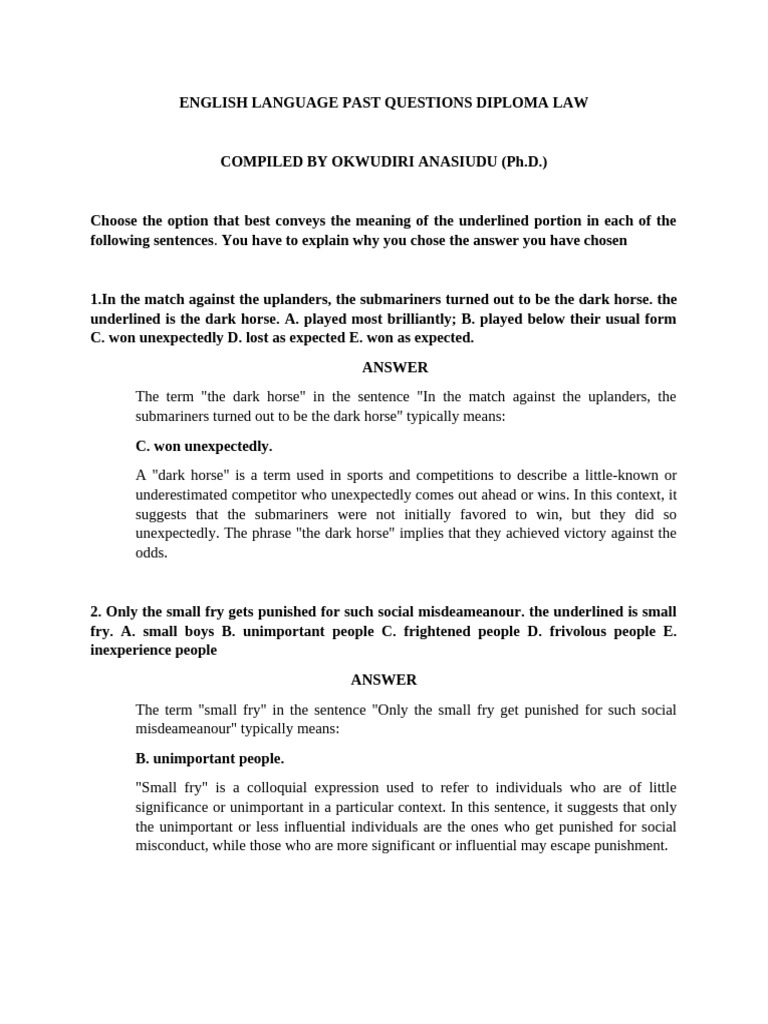 English Language Law Diploma Questions | PDF | Insolvency | Bankruptcy