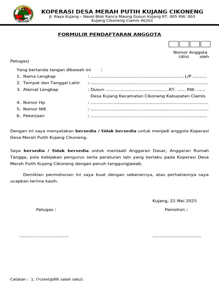 Formulir Anggota | PDF