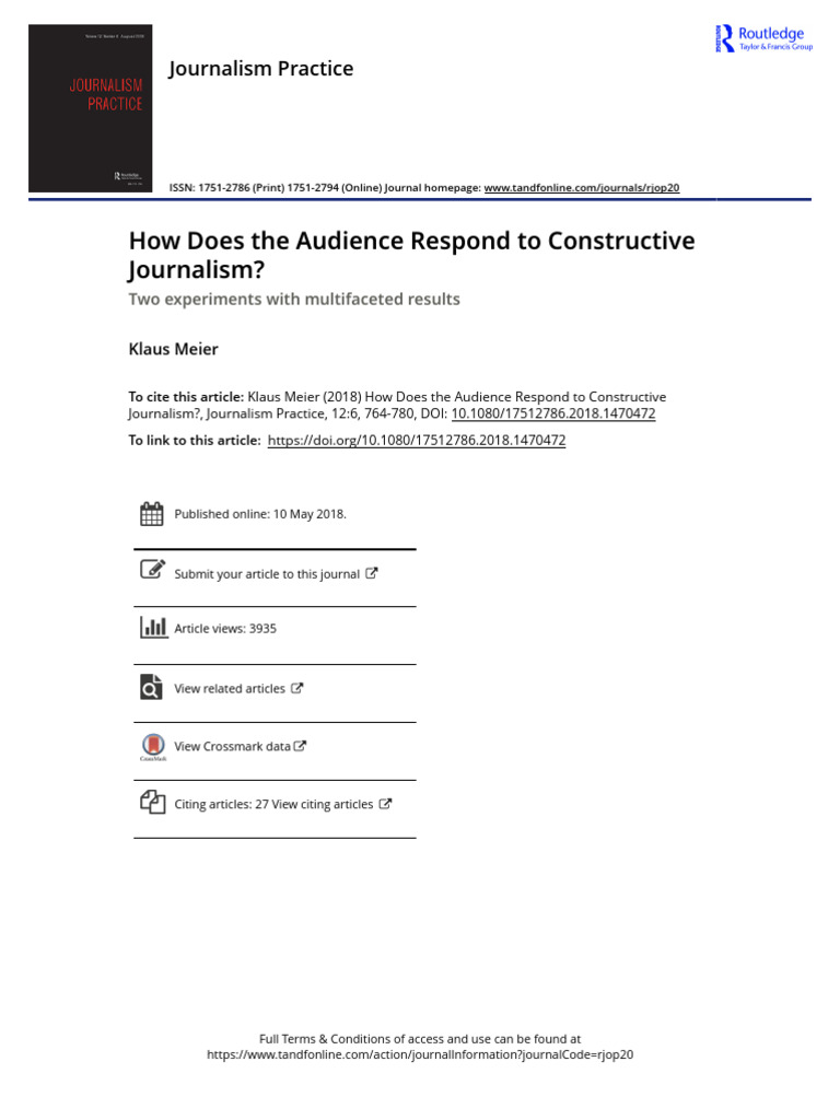 Audience Reactions to Constructive Journalism | PDF | Journalism ...