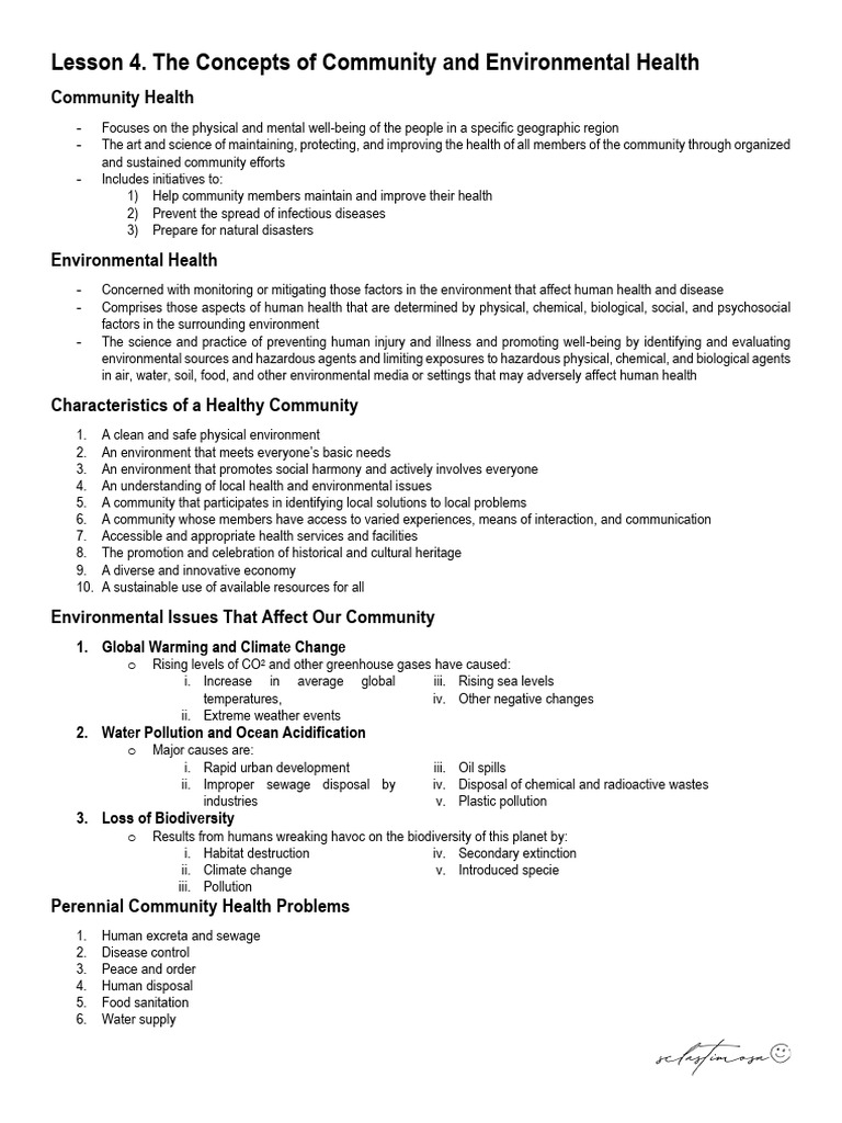 Lesson 4. The Concepts of Community and Environmental Health | PDF ...