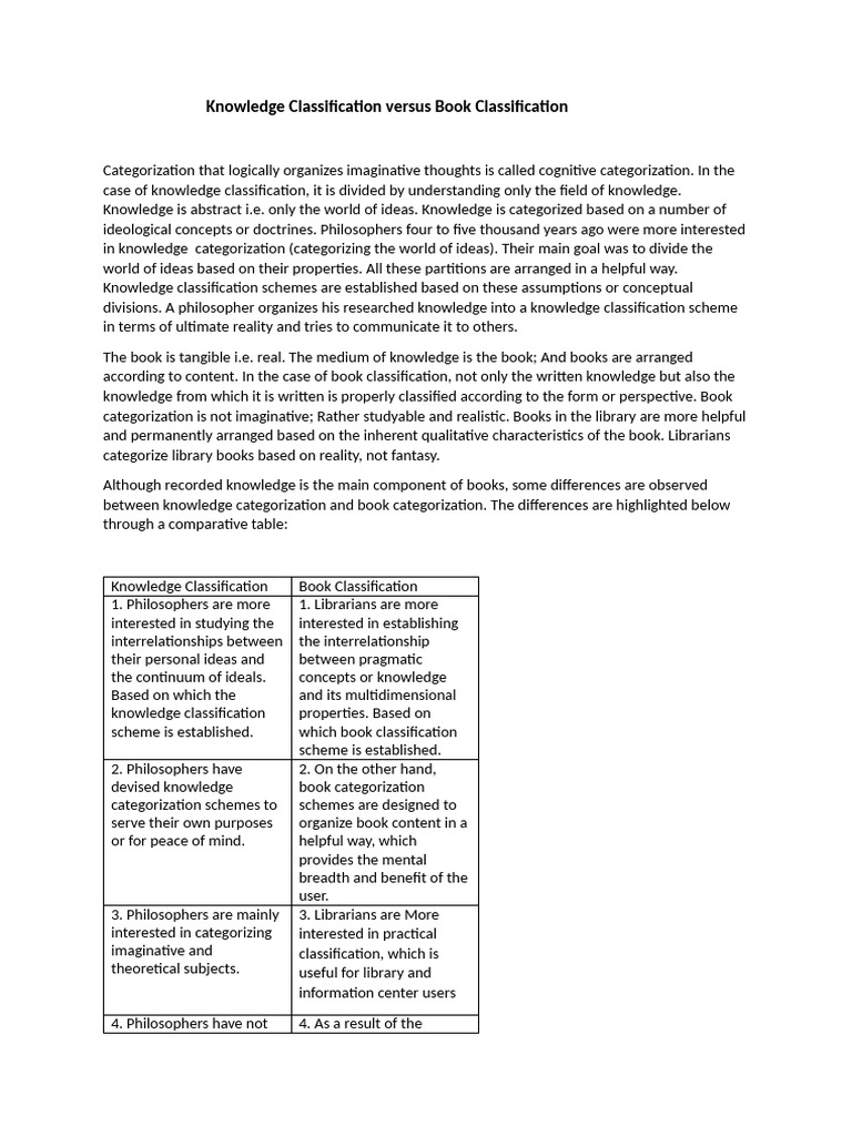 Knowledge Vs Book Classification | PDF | Knowledge | Books