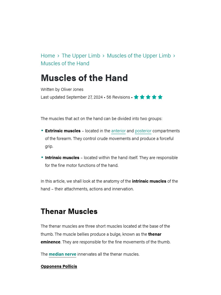 The Muscles of The Hand - Thenar - Hypothenar - TeachMeAnatomy | PDF ...
