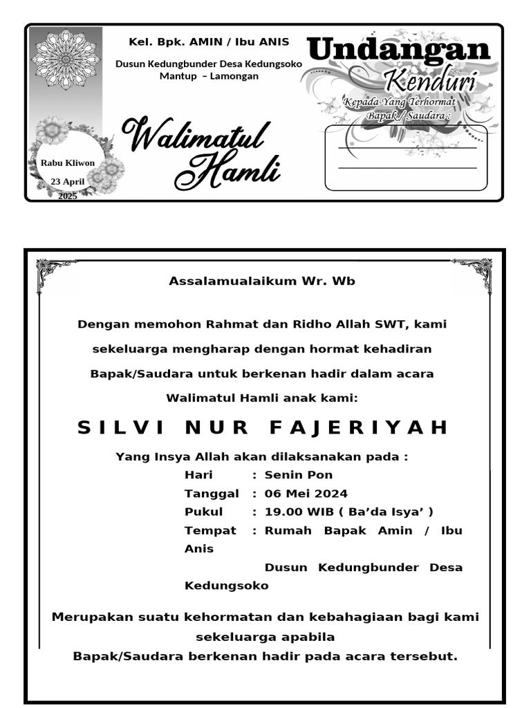 Undangan Kenduri Tasyakuran WALIMATUL HAMLI 1 | PDF