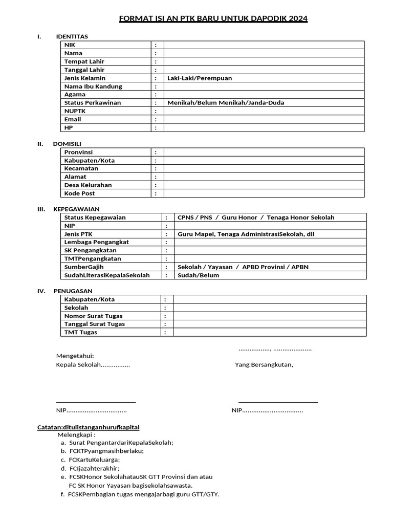 Format Tambah PTK Baru 2024 | PDF