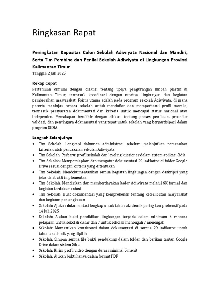 Peningkatan Kapasitas Sekolah Adiwiyata | PDF