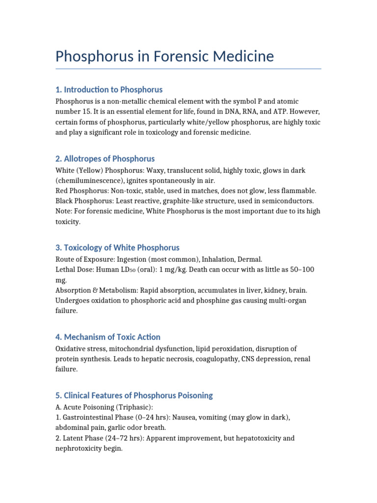 Phosphorus Poisoning in Forensic Medicine | PDF | Phosphorus | Burn