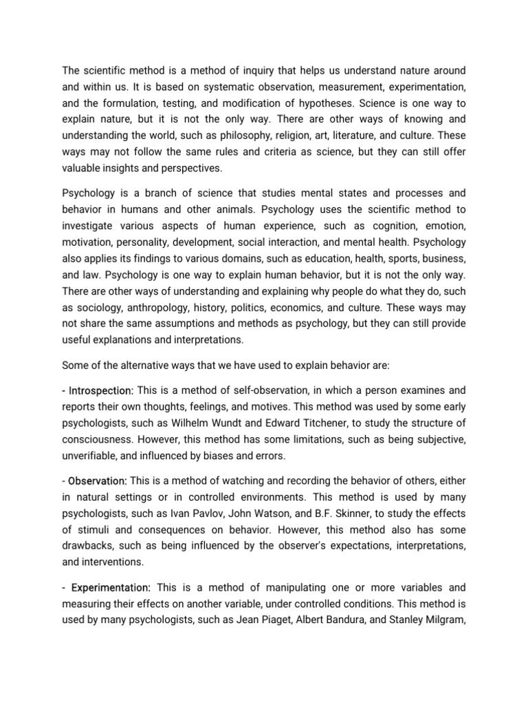 Understanding the Scientific Method in Psychology | PDF