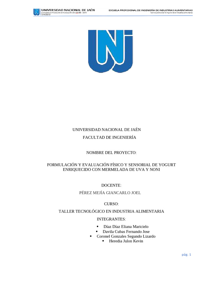Proyecto Final Yogurt Uva + Noni | PDF | Productos lácteos | Leche
