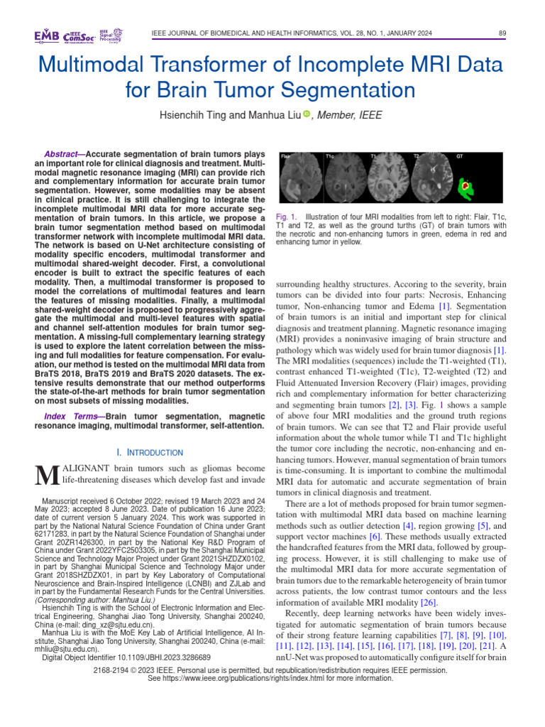 9.multimodal Transformer of Incomplete MRI Data For Brain Tumor Segmentation | PDF | Medical ...