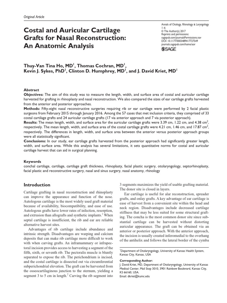 Costal and Auricular Cartilage Grafts For Nasal Reconstruction | PDF ...
