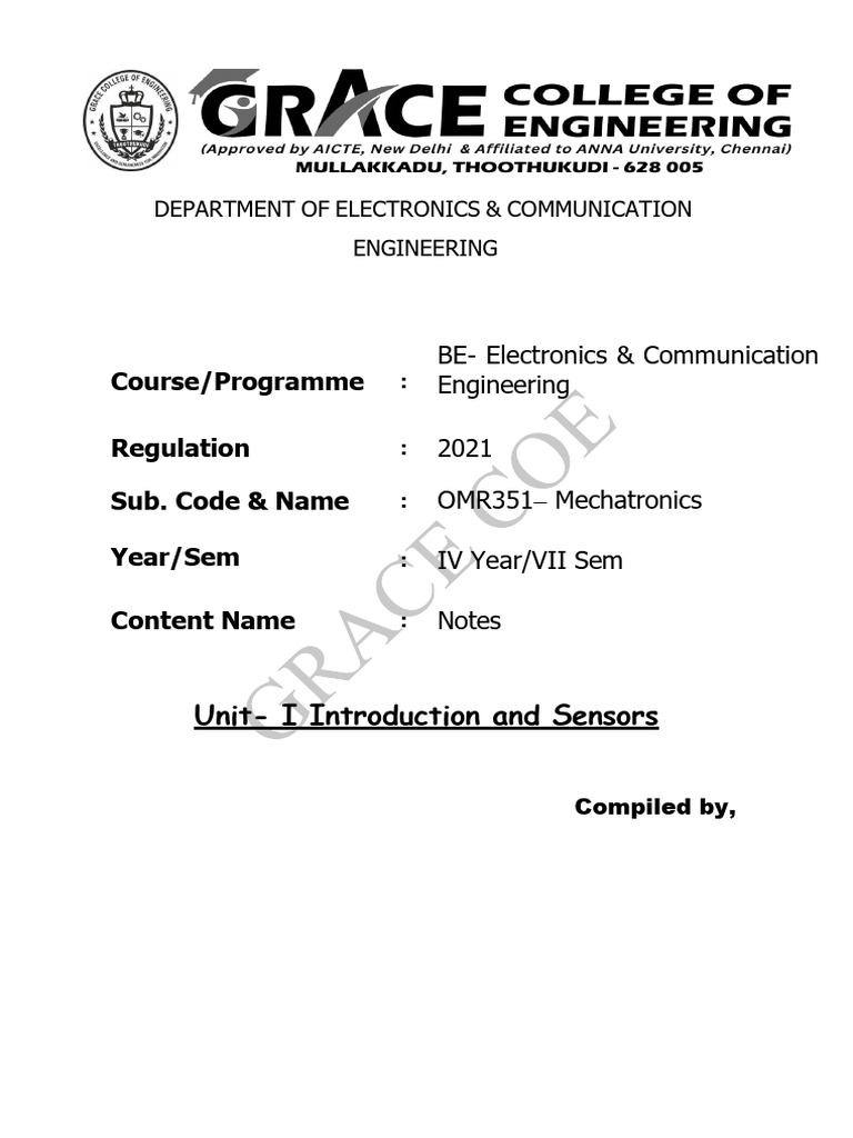 Unit 1 MECHATRONICS NOTES | PDF | Thermocouple | Feedback